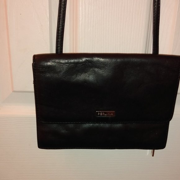 Perlina | Other | Perlina Black Leather Crossbody Purse Organizer ...